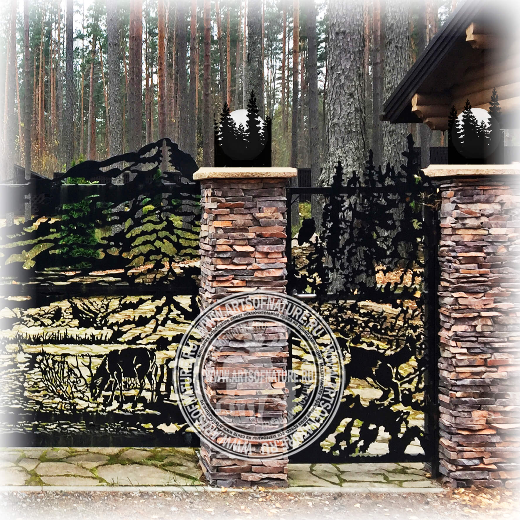 Ворота, калитка, фонари с сюжетом